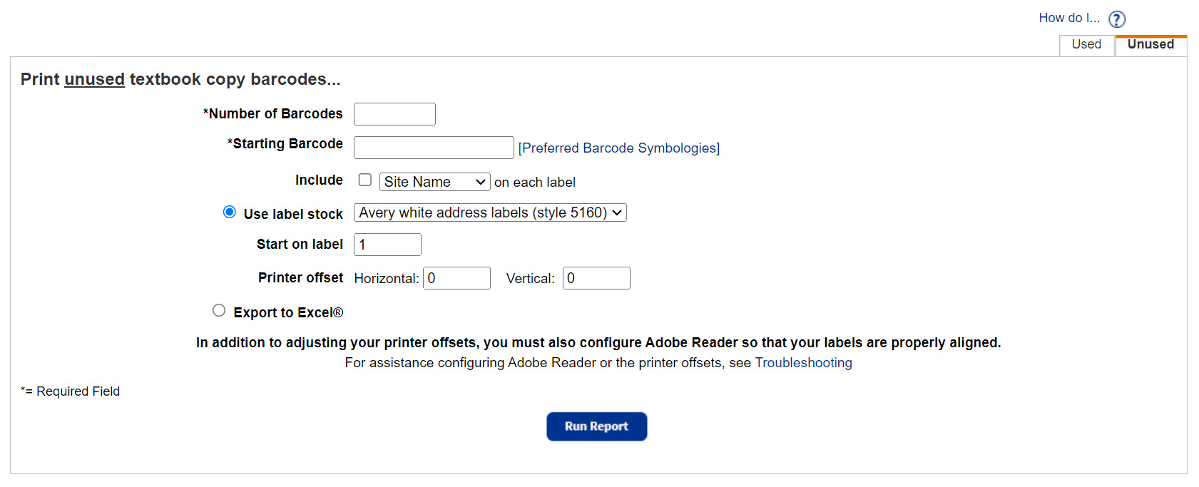 Print textbook copy barcode labels